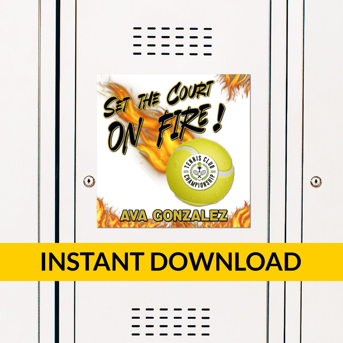Tennis Set the Court on Fire Digital Download Locker Decoration ...